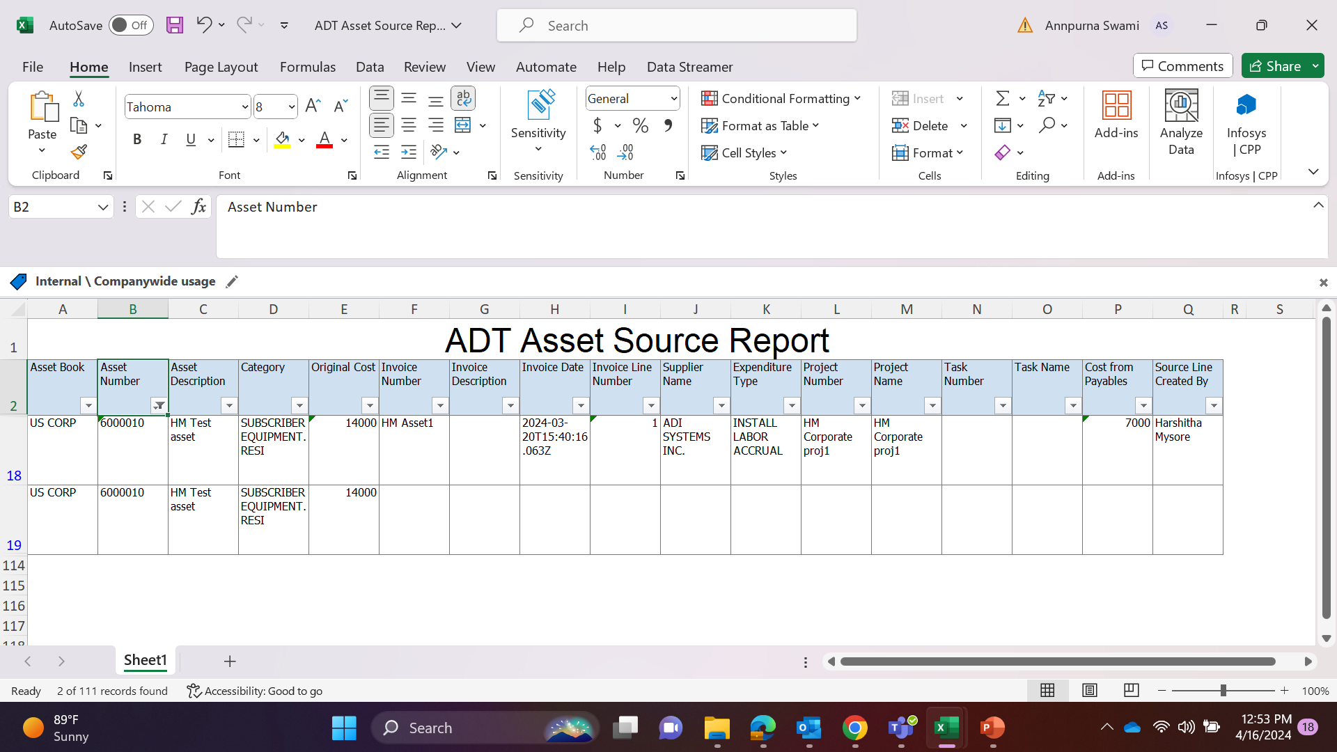 Fixed Asset OTBI Report - Assets Source Line Information — Cloud Customer Connect