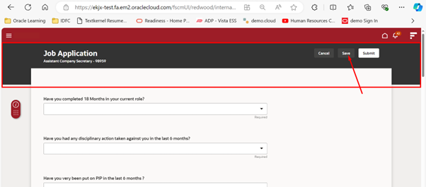 Hide save button while applying to Job (IJP) - Redwood — Cloud Customer Connect