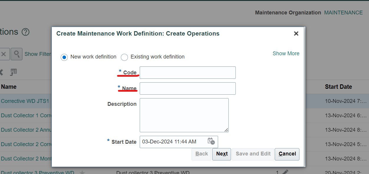 Increasing Character Window for Name and Code in Standard Operations ...