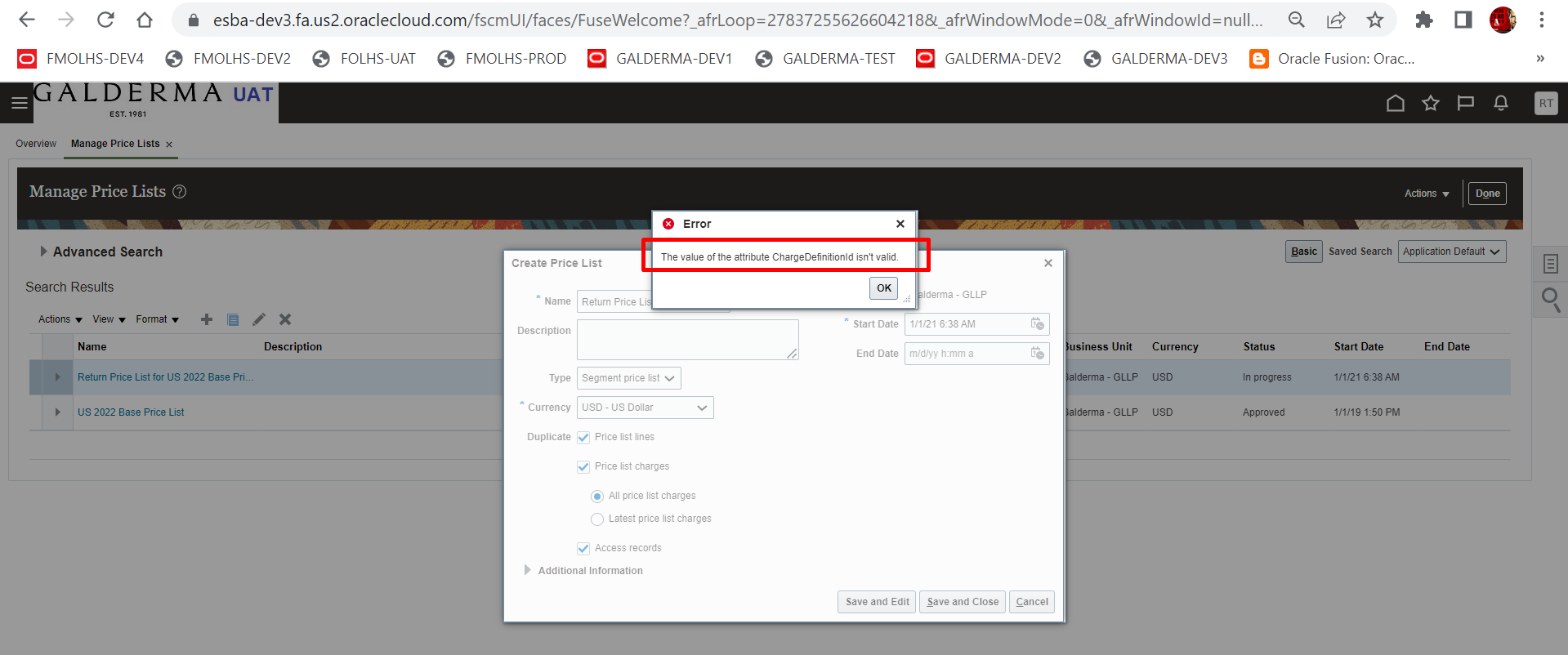 The value of the attribute ChargeDefinitionId isn't valid. — Cloud Customer Connect