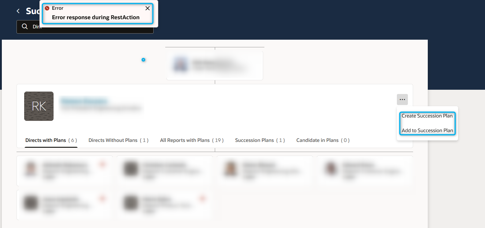Redwood Error When Creating Succession Plan From Succession Org Chart — Cloud Customer Connect