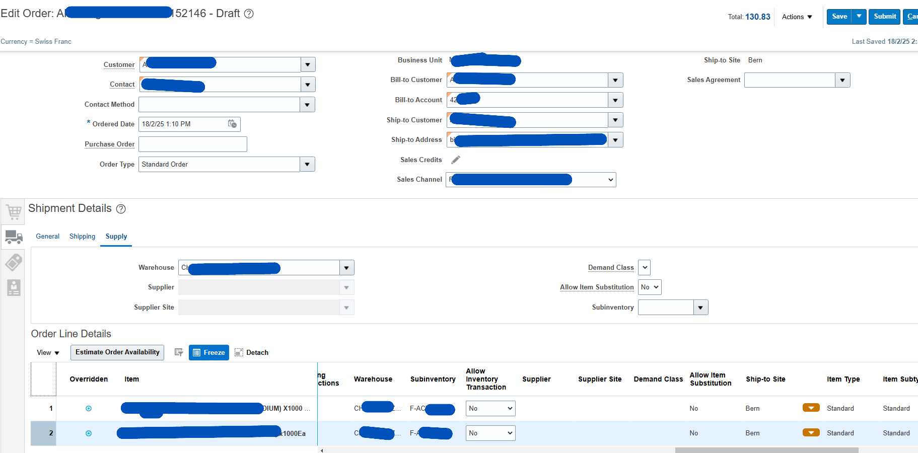 OM - item Tax Classification Code not updated at Save/Reprice action ...