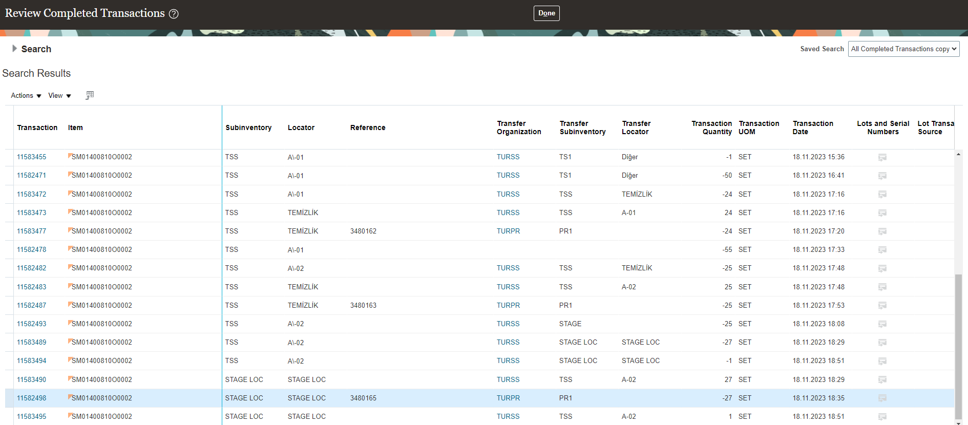 Internal Requisition With Locator Review Completed Transactions — Cloud Customer Connect
