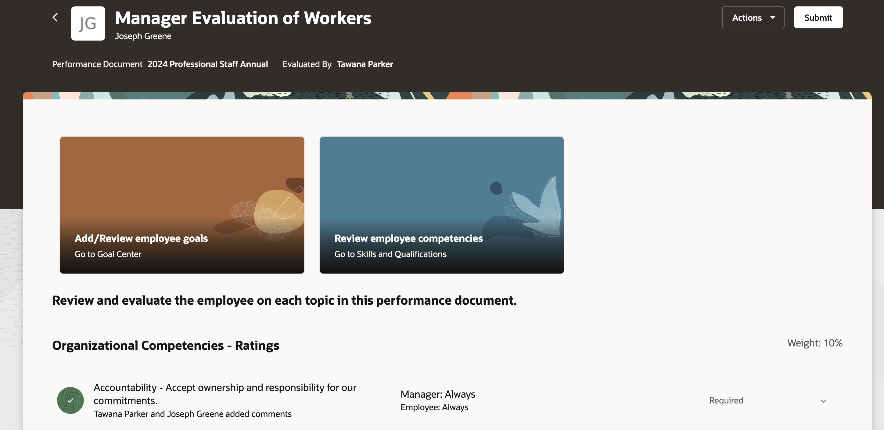 How to remove cards (Goals & Competencies) from performance document for employees page — Cloud ...