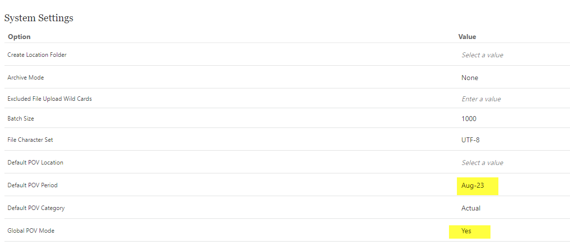 Set Global POV in System Settings screen — Cloud Customer Connect