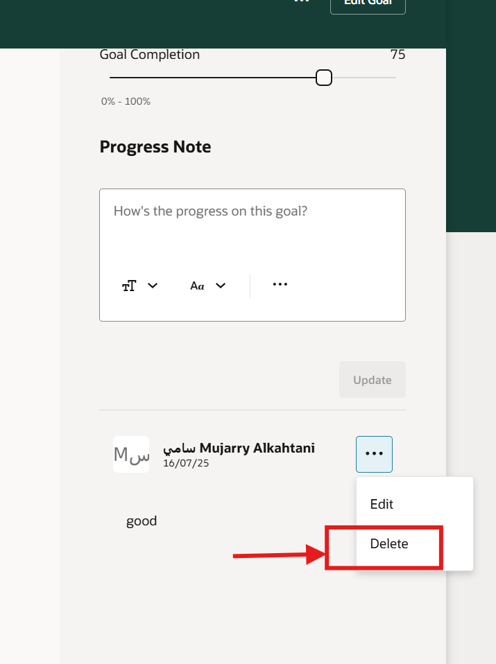 Can we disable or hide the “Delete” action from Progress Note — Cloud Customer Connect