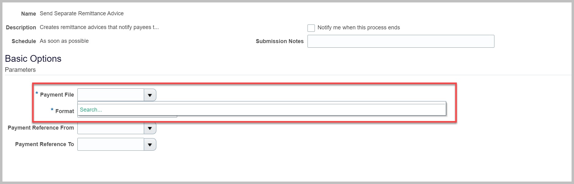 Payment File LOV is blank in Send Separate Remittance Advice — Cloud Customer Connect