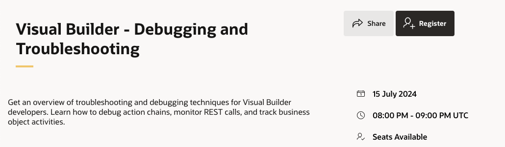 Webcast Troubleshooting And Debugging Visual Builder Apps — Cloud Customer Connect