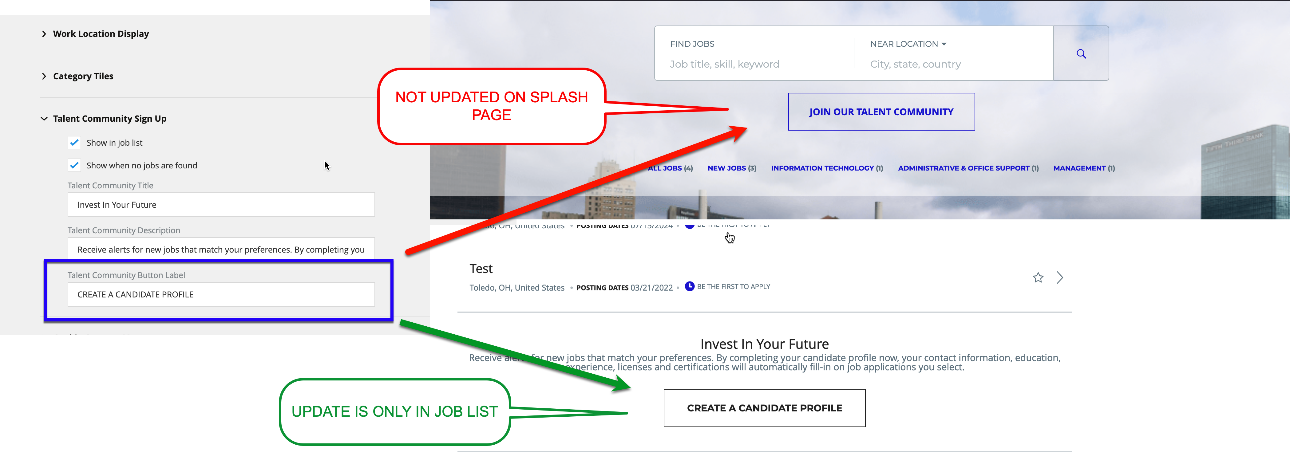 Change 'Join Our Talent Community' button verbiage on main career site splash page — Cloud ...