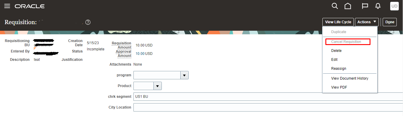 Privilege To Remove Cancel Requisition In Requisition Page — Cloud