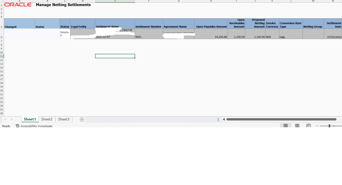 Review Netting Settlement is missing Receivables and Payables Tabs for ...