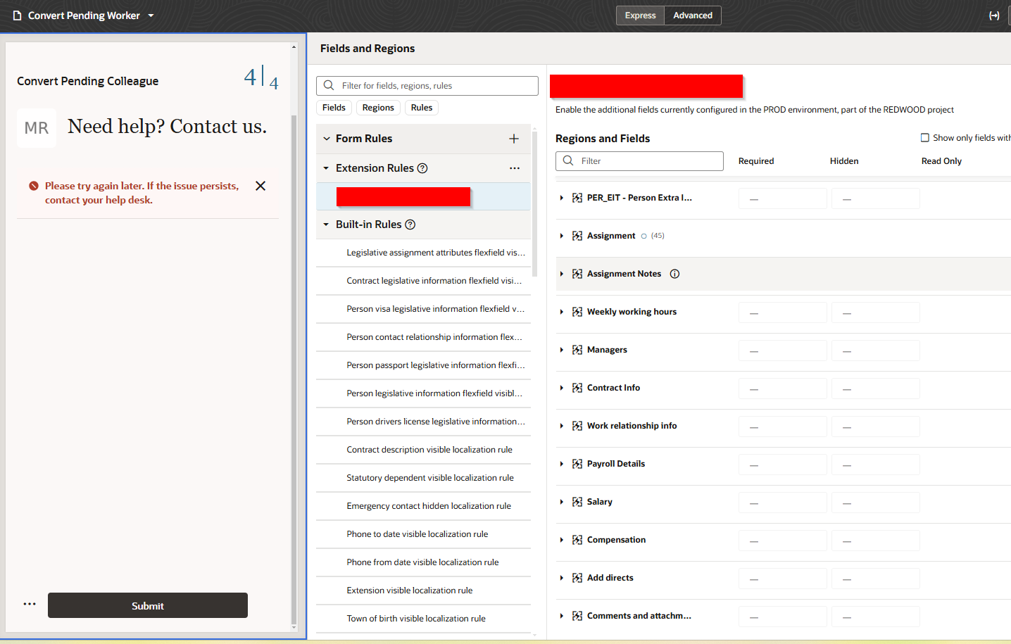 Convert Pending worker - Disable 'Need Help' section - Redwood VB — Cloud Customer Connect