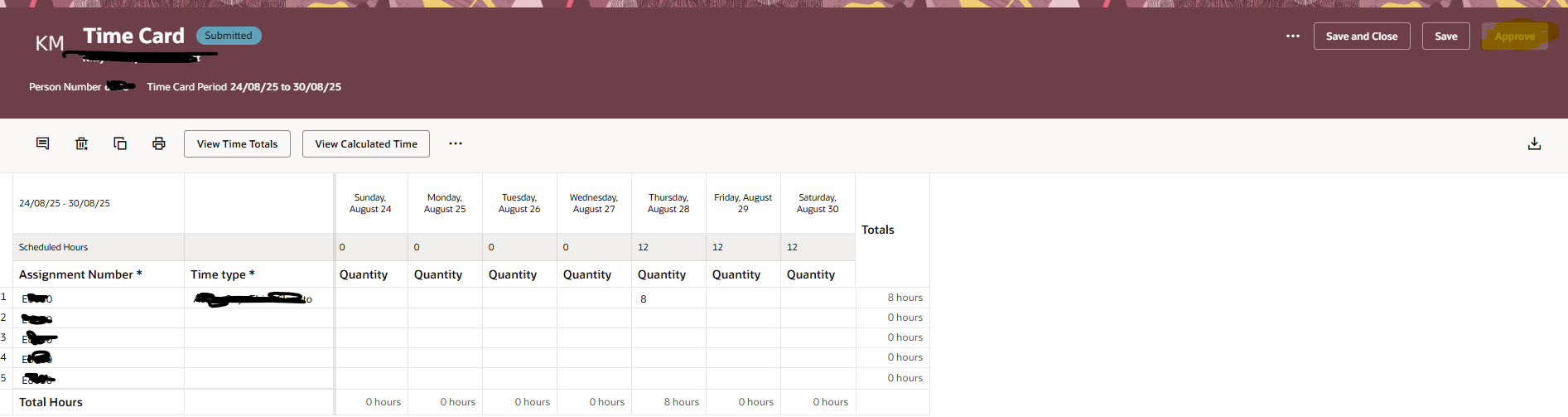 Approve button is disabled for manager when they open the time card ...