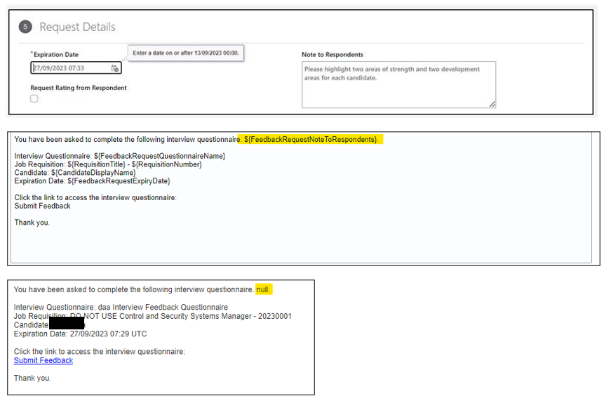 How to show the "Note to Respondents" in the Interview Feedback Request ...