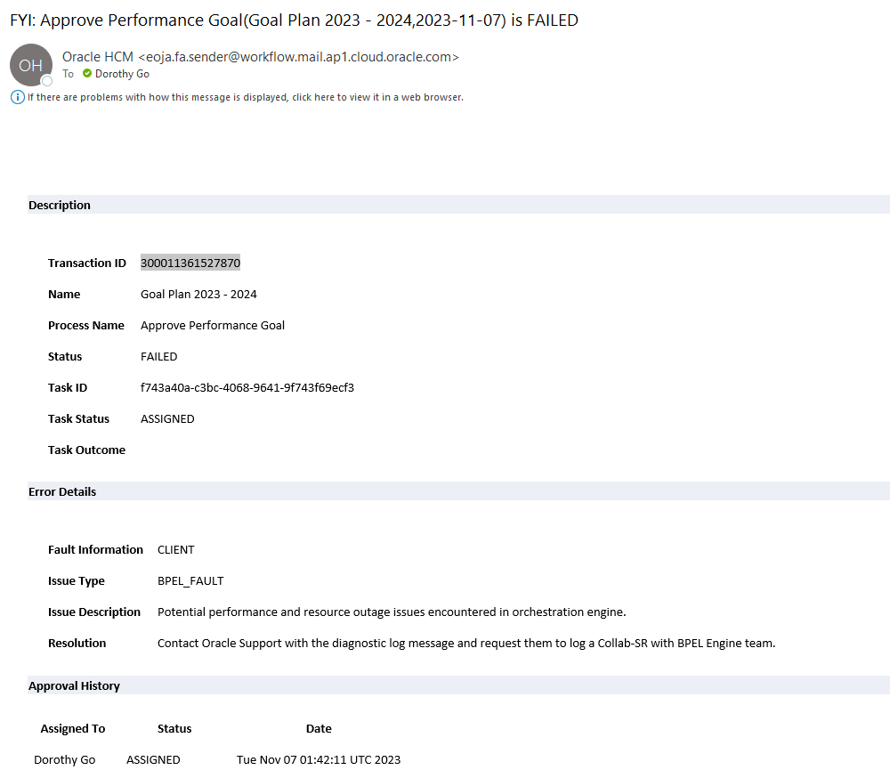 Approve Performance Goal FYI notification failed - sending incorrectly ... Approve Performance Goal FYI notification failed - sending incorrectly ...
