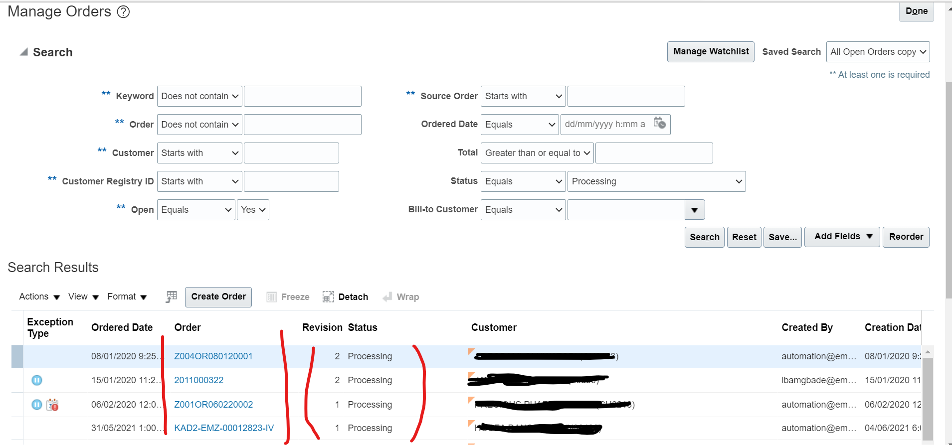 Cancel Sales Order still showing Processing on the manage Orders page — Cloud Customer Connect