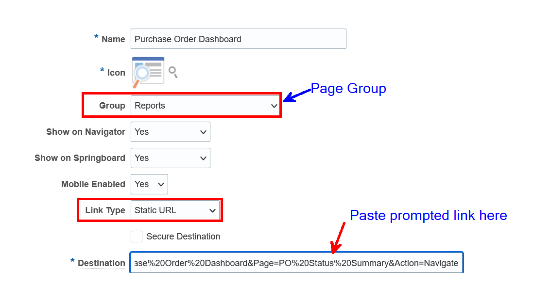 How to add Dashboard or OTBI analysis on Navigator or Springboard (Home page) — Cloud Customer ...
