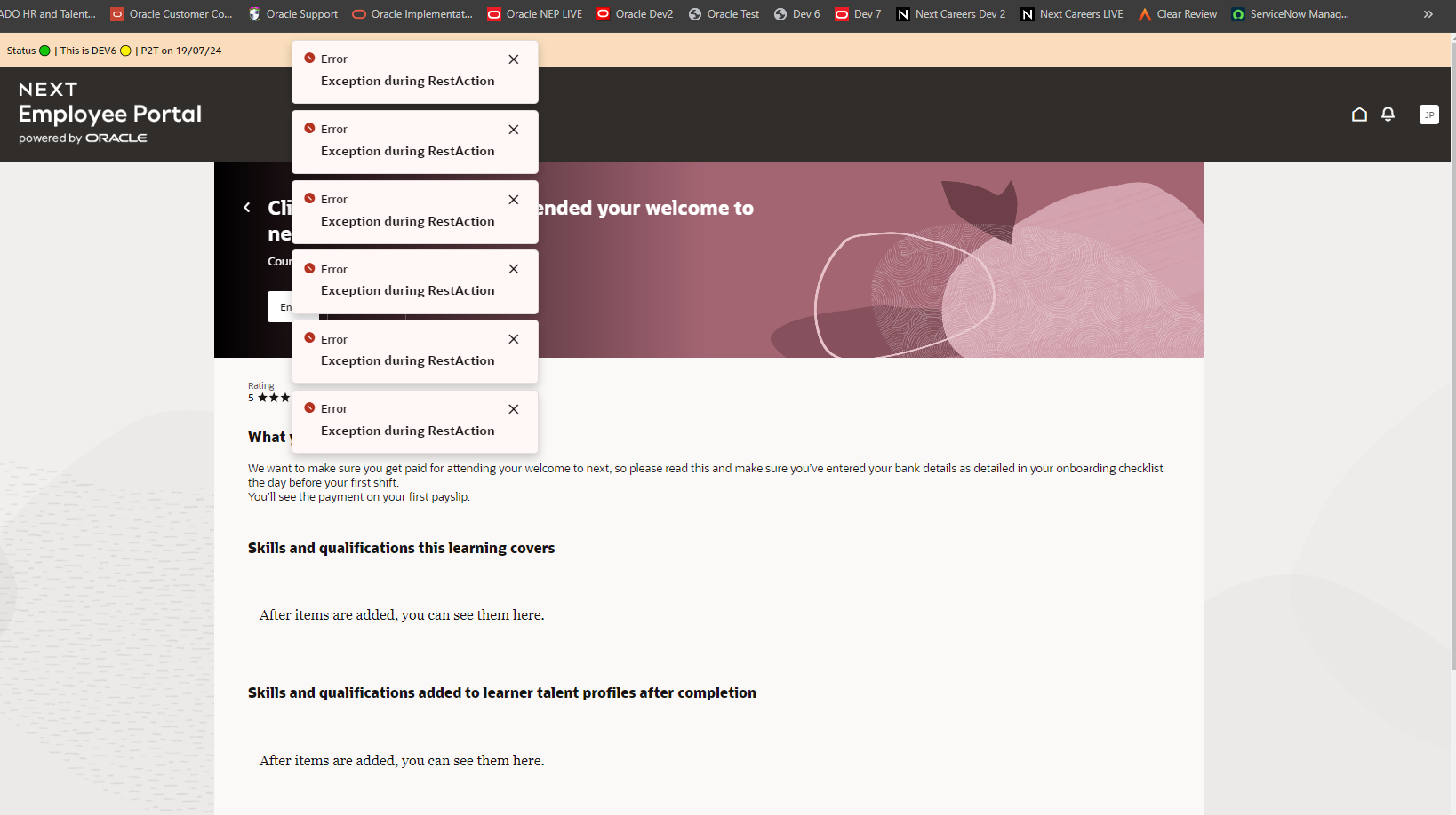 Errors on course details page — Cloud Customer Connect