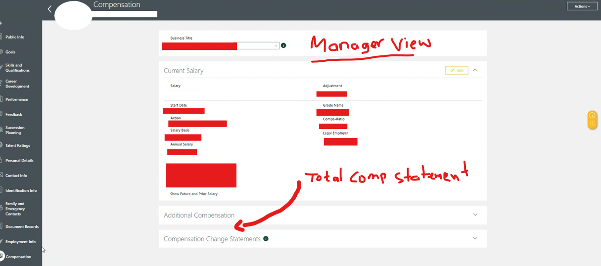 Manager View of Direct Report's Total Compensation Statement — Cloud ...