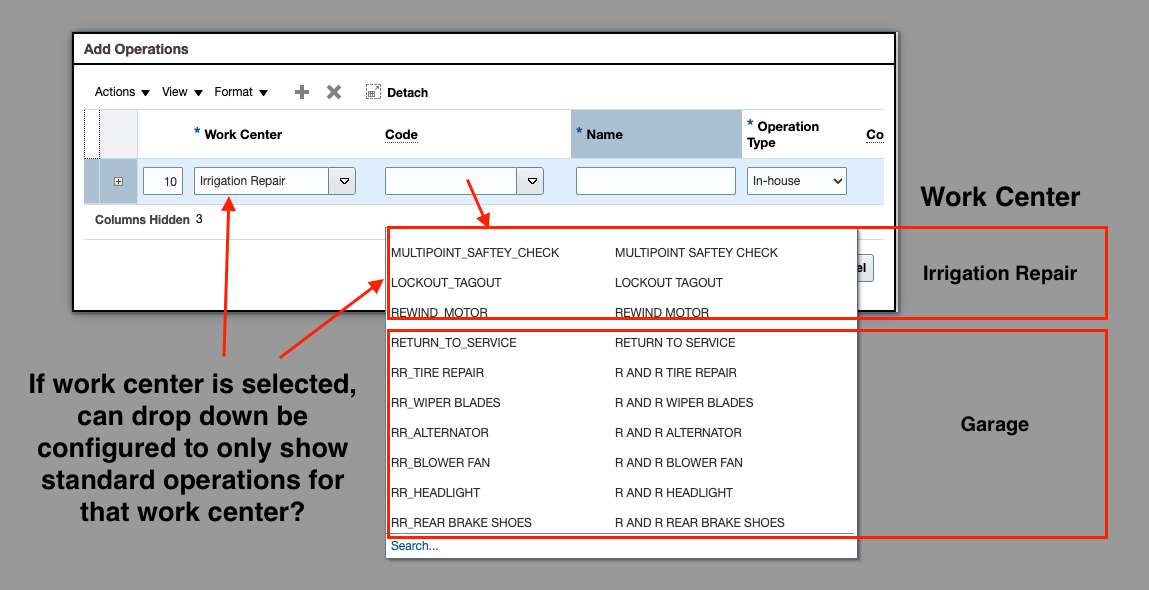 How to restrict the standard operation code drop down to only those of ...