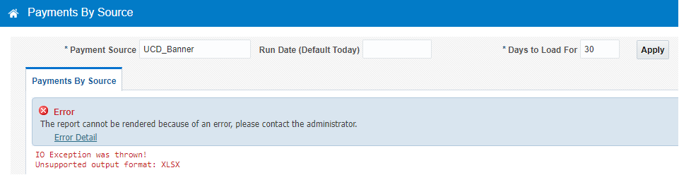 Error When Generating Report Unsupported Output Format Xlsx — Cloud