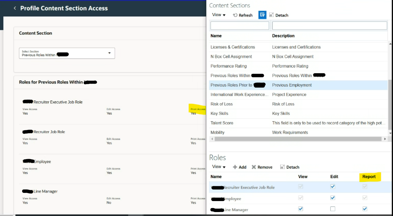 Redwood Profile Content Section Access Print — Cloud Customer Connect
