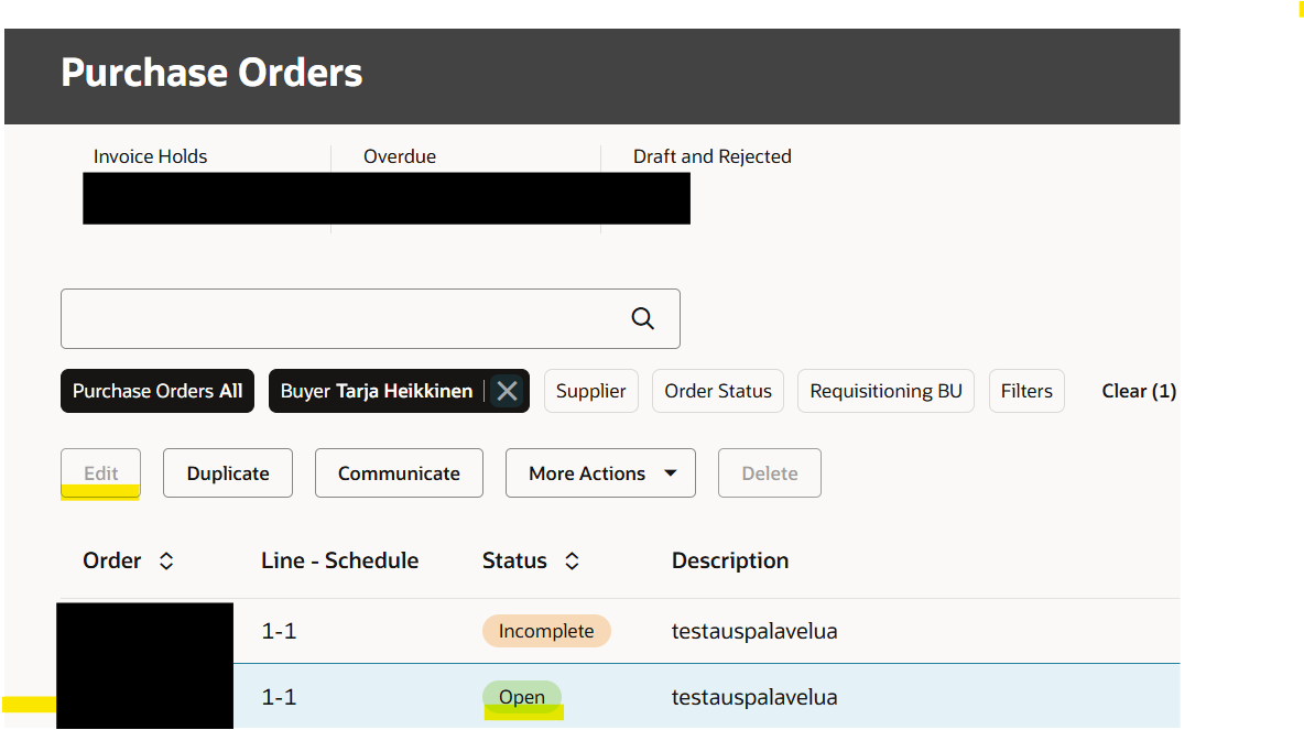 25A: Unable to Edit Purchase order with Open status in Redwood page — Cloud Customer Connect