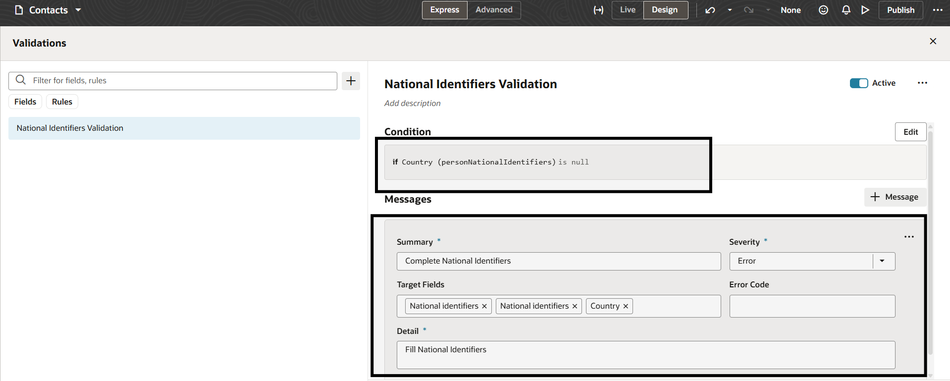 Validation warning message not triggered for National Identifier Section in Before You Enroll ...
