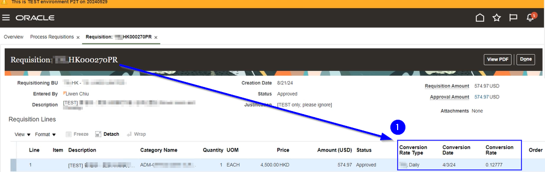 Conversion Rate not brought from PR to PO — Cloud Customer Connect