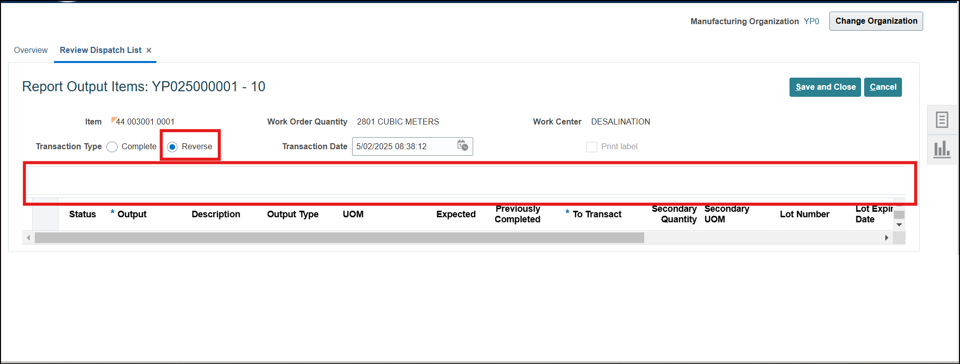 Required to Reverse the work order output quantity in report output transaction UI. — Cloud ...