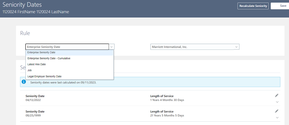 Can Seniority Dates be enabled as Quick Action in Employee Self Service ...