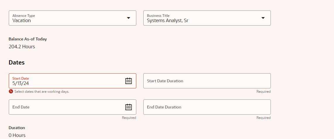 Absence Error In Redwood — Cloud Customer Connect