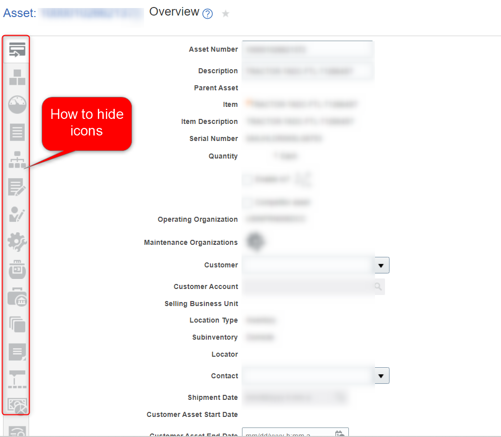 Is is possible to hide Icons on application UI? — Cloud Customer Connect