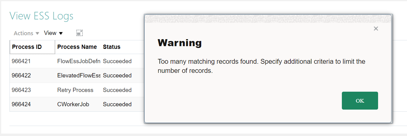 View ESS logs on quickpay says "Too many matching records found ...