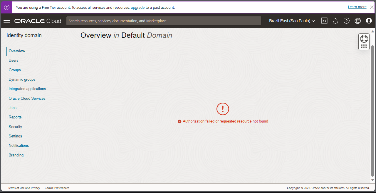 Authorization Failed Or Requested Resource Not Found On Free Tier Account — Cloud Customer Connect