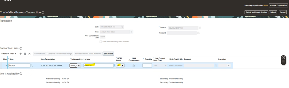 Redwood is not auto-populating Locator and UOM after user inputs subinventory in Account Alias ...
