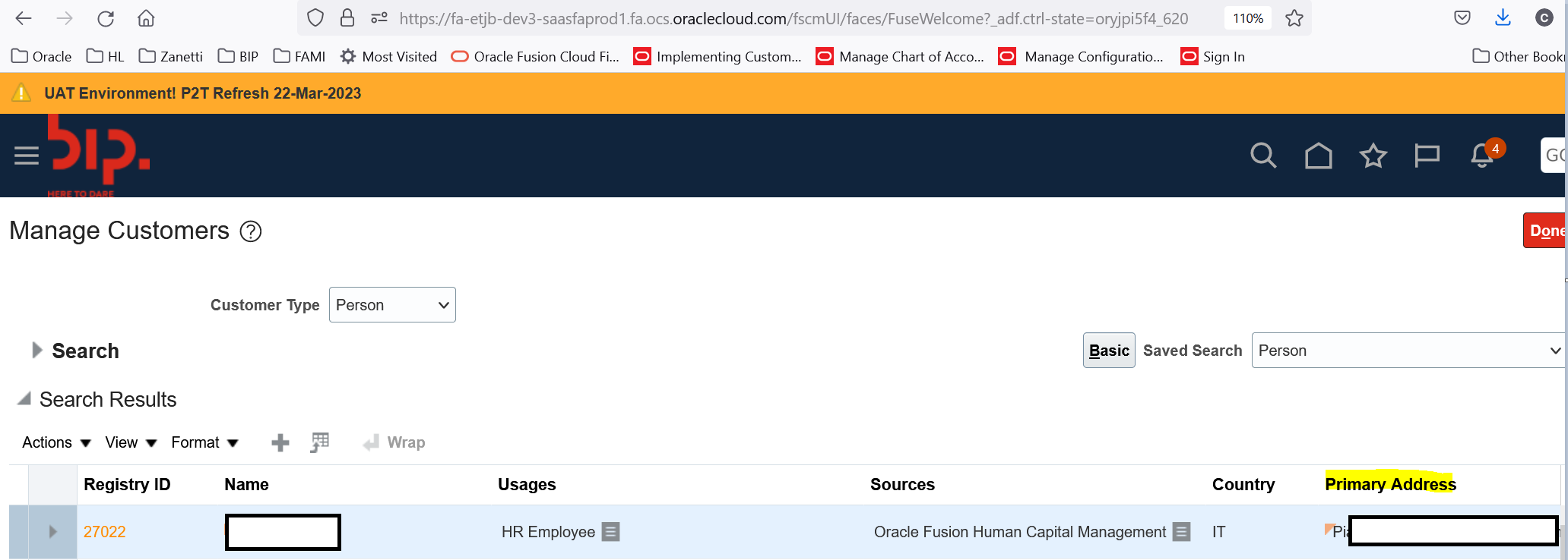 Employee Primary Address In Manage Customer — Cloud Customer Connect