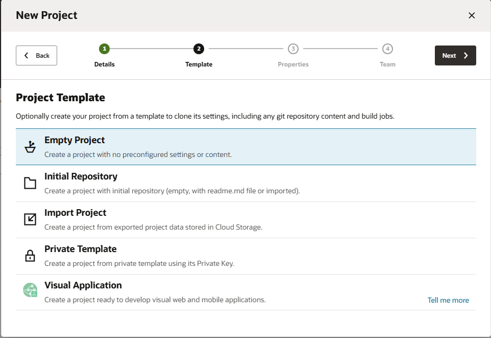 Application Extension option missing from Visual Builder Studio Project Template (Redwood ...