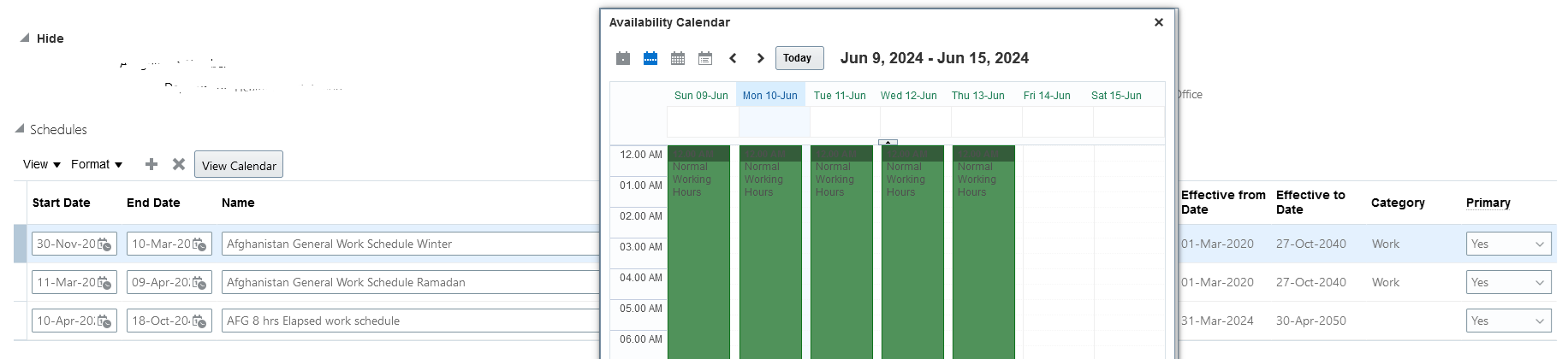 Work schedule not displaying in calendar — Cloud Customer Connect