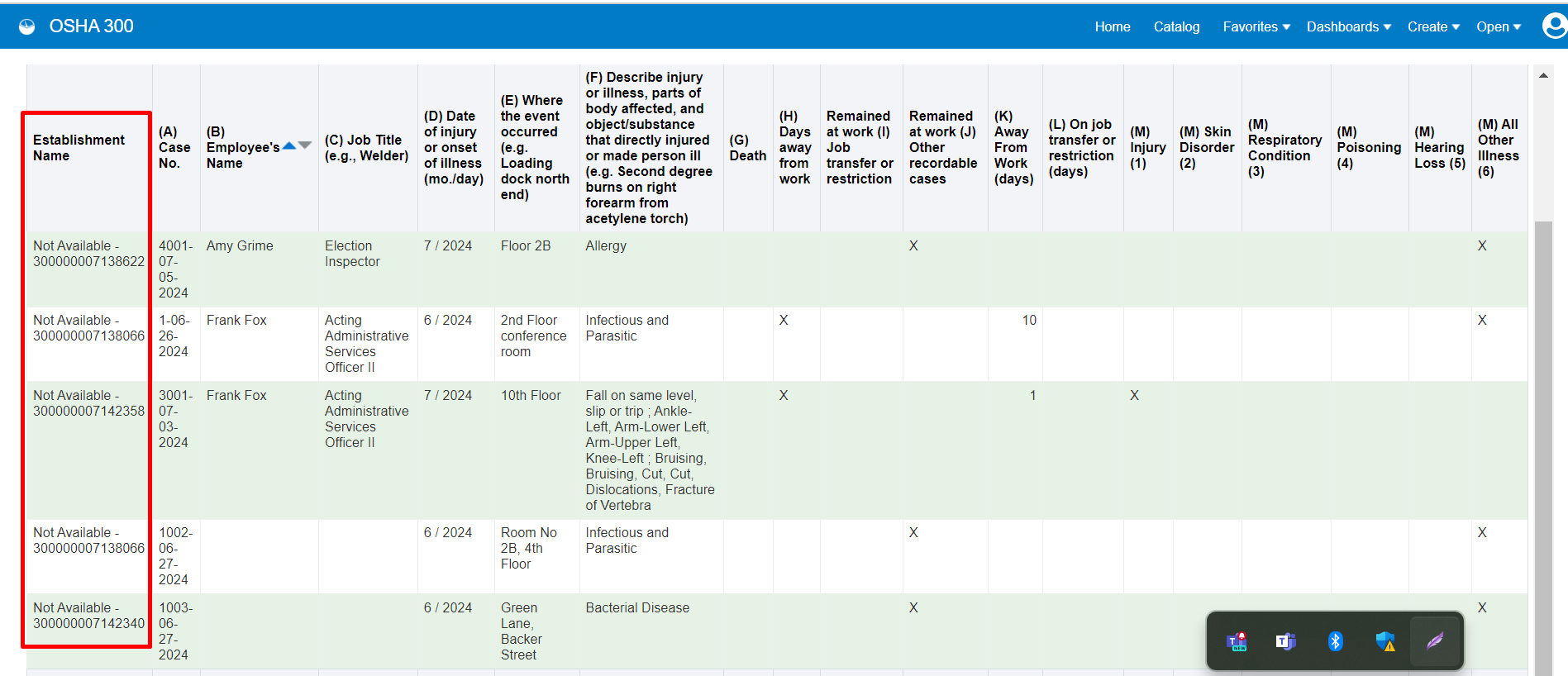 Reporting establishment in OSHA 300 — Cloud Customer Connect