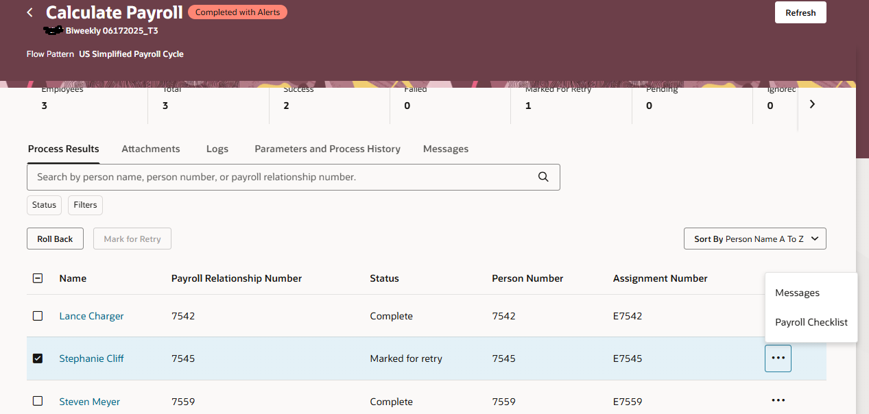 Retry not available for calculate payroll in US simplified payroll ...