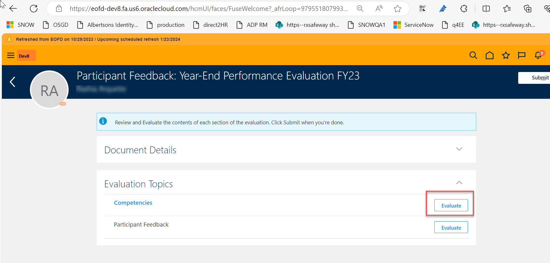 how do we change the 'Evaluate' button to 'View' on competencies option in participant feedback ...
