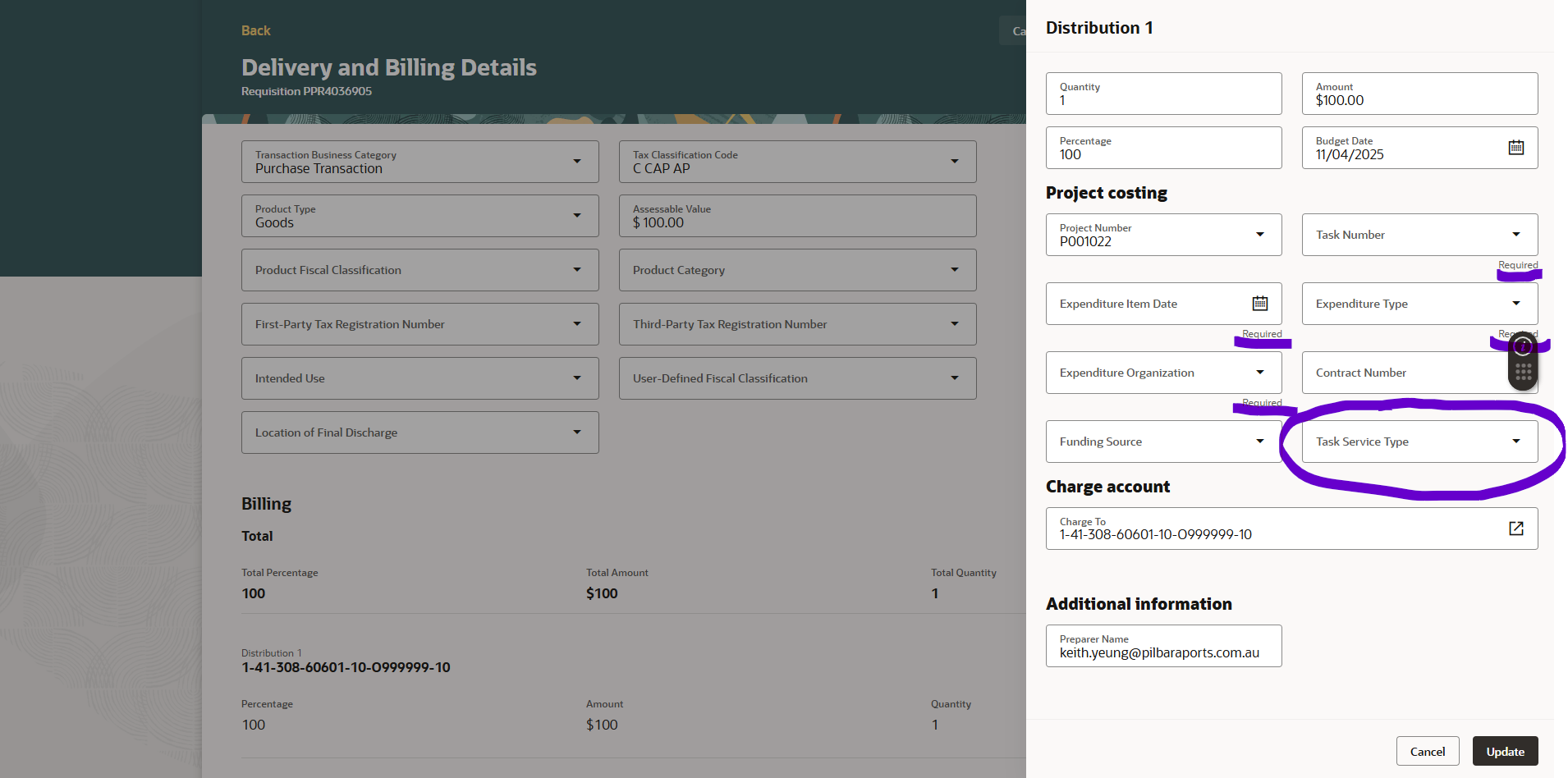 Make The Custom Task Service Type Project Cost Dff Mandatory Field When Create Project