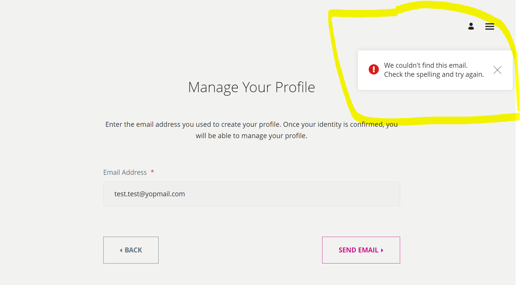 Error When I Add An Email And Try To Create A Candidate Profile On The External Career Site
