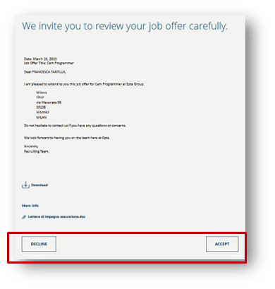 ORC | Job offer letter "buttons" — Cloud Customer Connect
