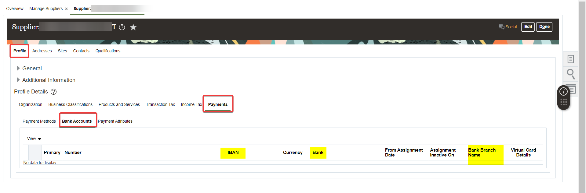 SQL query to get Bank Account Details at Supplier Header/ profile level ...