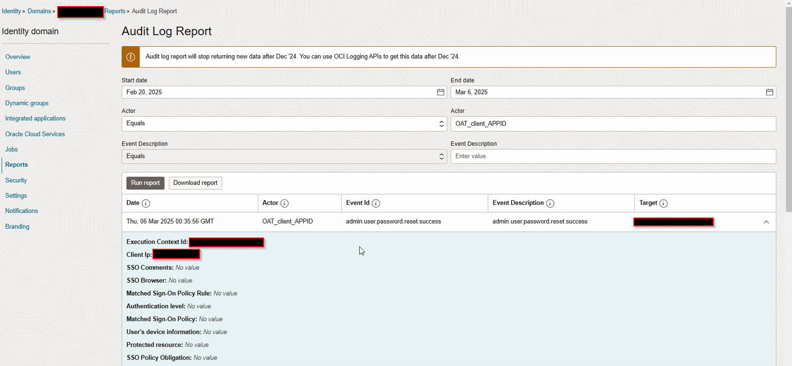 All native users had password reset. Audit logs show OAT_CLIENT_APPID ...