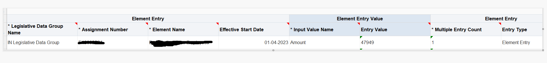 Error While Loading Element Entries — Cloud Customer Connect 