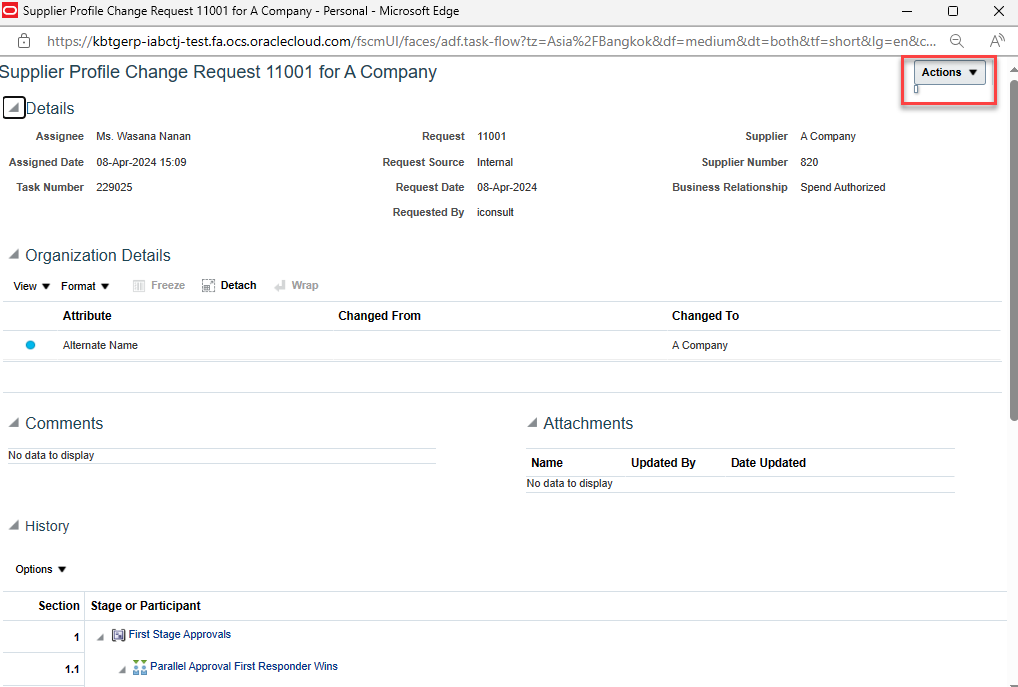 Action button still show after Approved supplier profile change request ...