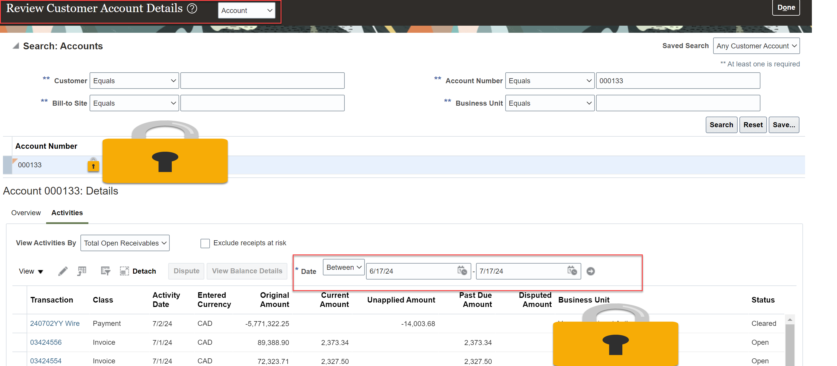 How to change the default date range from 'Review Customer Account ...